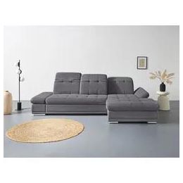 Ecksofa COTTA "Holiday L-Form" Sofas Gr. B/H/T: 302cm x 86cm x 190cm, Chenille-Struktur, Recamiere rechts, ohne Bettfunktion-ohne Bettkasten-mit Kopfteilverstellung-mit Armteilverstellung-mit Sitztiefenverstellung, grau (stone) Sitztiefenverstellung, wahlweise mit Bettfunktion inkl. Bettkasten