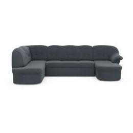 Wohnlandschaft DOMO collection "Pegnitz U-Form" Sofas Gr. B/H/T: 292 cm x 82 cm x 180 cm, Feinstruktur, Recamiere rechts, mit Bettfunktion, grau (dunkelgrau) wahlweise mit Bettfunktion