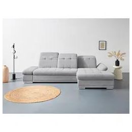 Ecksofa COTTA "Holiday L-Form" Sofas Gr. B/H/T: 302cm x 86cm x 190cm, Chenille-Struktur, Recamiere rechts, mit Bettfunktion-mit Bettkasten-mit Kopfteilverstellung-mit Armteilverstellung-mit Sitztiefenverstellung, grau Sitztiefenverstellung, wahlweise mit Bettfunktion inkl. Bettkasten