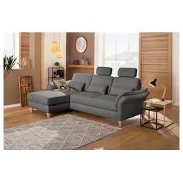 Ecksofa Home Affaire "Palace L-Form" Sofas Gr. B/H/T: 266cm x 89cm x 164cm, Struktur, Recamiere links, mit Bettfunktion-mit Bettkasten, grau incl. Sitztiefenverstellung, wahlweise mit Bettfunktion und Stauraum