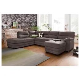 Wohnlandschaft COTTA "Royale U-Form" Sofas Gr. B/H/T: 316 cm x 90 cm x 93 cm, NaturLEDER, Ottomane links, ohne Bettfunktion, braun wahlweise mit Bettfunktion