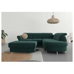 Sit & More Ecksofa SIT & MORE "Apulia L-Form" Sofas Gr. B/H/T: 250cm x 78cm x 212cm, Samtoptik, langer Schenkel links, ohne Bettfunktion-ohne Bettkasten-ohne Armteilverstellung-ohne Kopfteilverstellung, grün (dunkelgrün) wahlweise Bettfunktion, Bettkasten und Kopf- Armteilverstellung