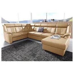 Sit & More Wohnlandschaft SIT & MORE "Basel U-Form" Sofas Gr. B/H/T: 315cm x 98cm x 210cm, NaturLEDER-Kunstleder, Recamiere rechts, mit Relaxfunktion, braun (cappuccino) wahlweise mit Relaxfunktion