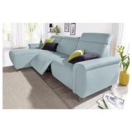 Sit & More Ecksofa SIT & MORE "Township L-Form", blau (aqua), B:253cm H:102cm T:168cm, Luxus-Microfaser (100% Polyester), NaturLEDER Punch (echtes Rindsleder) in Sitz und Rücken. Korpus in passendem Kunstleder SOFTLUX bezogen, Luxus-Microfaser ALTARA NUBUCK (100% Polyester), Sofas, wahlweise mit elektrischer Wallfree-Funktion