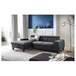 Ecksofa COTTA "Morven L-Form", grau (anthrazit), B:244cm H:72cm T:166cm, Microfaser PRIMABELLE (100% Polyester), Flachgewebe (100% Polyester), Samtvelours (100% Polyester), Sofas, Ecksofa Polstermöbel, Inklusive Kopfteilverstellung, wahlweise mit Ladestation, Bettfunktion