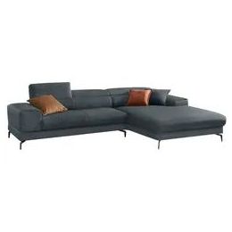 Ecksofa W.Schillig "piedroo" Sofas Gr. B/H/T: 303 cm x 70 cm x 193 cm, Chenille-Flachgewebe R66, Longchair rechts, mit Kopfteilverstellung-ohne Sitztiefenverstellung, blau (marine r66) Ecksofa Kopfteilverstellung, wahlweise mit Sitztiefenverstellung, Breite 303cm