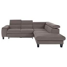 Ecksofa COTTA "Morven L-Form" Sofas Gr. B/H/T: 249cm x 75cm x 207cm, Flachgewebe, Ottomane rechts, mit Bettfunktion-mit Bettkasten-mit Ladestation-mit Kopfteilverstellung, grau (taupe) Kopfteilverstellung, wahlweise mit Bettfunktion und Bettkasten