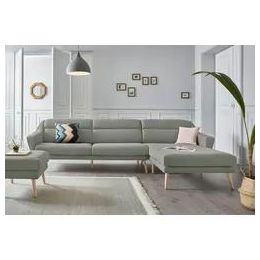 Ecksofa Andas "Bille L-Form" Sofas Gr. B/H/T: 302cm x 86cm x 178cm, Struktur, Recamiere rechts, grün (mint) mit Naht im Rückenkissen und Beinen aus Eichenholz