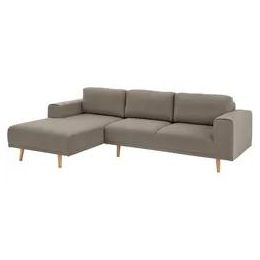 Ecksofa Home Affaire "Lasse L-Form" Sofas Gr. B/H/T: 273cm x 90cm x 167cm, Struktur fein, Recamiere links, braun im scandinavischen Stil mit Holzfüßen