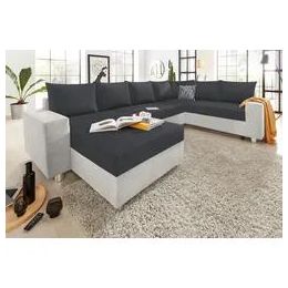 Wohnlandschaft Collection AB "Paris U-Form" Sofas Gr. B/H/T: 310 cm x 85 cm x 212 cm, Microfaser PRIMABELLE, Recamiere beidseitig montierbar, ohne Bettfunktion, silberfarben (silber, anthrazit) mit Federkern, wahlweise Bettfunktion und Bettkasten