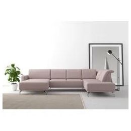 Sit & More Wohnlandschaft SIT & MORE "Bailando U-Form" Sofas Gr. B/H/T: 337cm x 84cm x 205cm, Chenille, Ottomane rechts, mit Kopfteilverstellung, rosa (rose) wahlweise mit Kopfteilverstellung und Vorziehsitz, motorisch