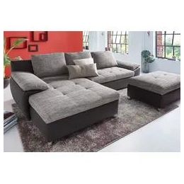 Sit & More Ecksofa SIT & MORE "Labene L-Form" Sofas Gr. B/H/T: 270cm x 82cm x 90cm, Kunstleder SOFTLUX-Struktur, Recamiere beidseitig montierbar, XL-ohne Bettfunktion-ohne Bettkasten-mit Federkern, schwarz (schwarz/grau) wahlweise mit Bettfunktion und Bettkasten, auch als XXL-Variante