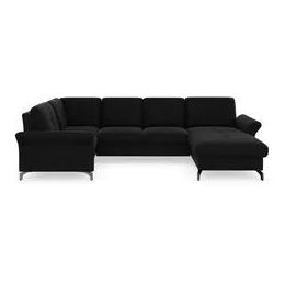 Wohnlandschaft Places of Style "Calando U-Form" Sofas Gr. B/H/T: 326 cm x 91 cm x 188 cm, Struktur, mega-Recamiere rechts, ohne Bettfunktion-ohne Bettkasten-ohne Armteilverstellung, grau (anthrazit) wahlweise mit Bettfunktion, Bettkasten und Armteilfunktion