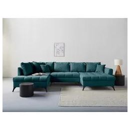 Wohnlandschaft Inosign "Lörby U-Form" Sofas Gr. B/H/T: 339 cm x 90 cm x 190 cm, Aqua Clean Pascha, Ottomane links, Aqua Clean Pascha, blau (petrol) Belastbarkeit bis 140kg pro Sitzplatz, auch mit Aqua clean-Bezug