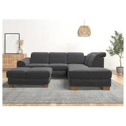 Ecksofa Home Affaire "Dundee L-Form" Sofas Gr. B/H/T: 263cm x 86cm x 219cm, Flachgewebe, Ottomane rechts, inkl. Kopfteilverstellung-ohne Bettfunktion-ohne Stauraum, grau (anthrazit) wahlweise mit Kopfteilverstellung und zusätzlich Bettfunktion