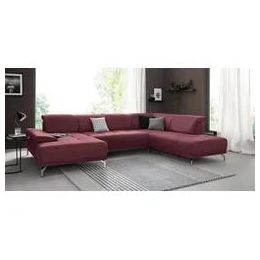 Wohnlandschaft Places of Style "Caluna U-Form" Sofas Gr. B/H/T: 332cm x 81cm x 234cm, Struktur flausch, Recamiere links, lila (chianti) mit Sitztiefen- und Kopfteilverstellung