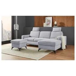 Ecksofa Places of Style "Lolland L-Form" Sofas Gr. B/H/T: 250cm x 88cm x 162cm, Struktur flausch, Recamiere rechts, mit Bettfunktion und Bettkasten, silberfarben (silber) Wahlweise mit Bettfunktion und Bettkasten, Federkern