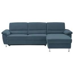 Ecksofa CALIZZA INTERIORS "Onyx L-Form" Sofas Gr. B/H/T: 270cm x 90cm x 158cm, Samtoptik, Recamiere rechts, mit Bettfunktion mit Bettkasten, blau (1078 nachtblau) Recamiere links oder rechts, wahlweise mit Bettfunktion, Breite 270 cm