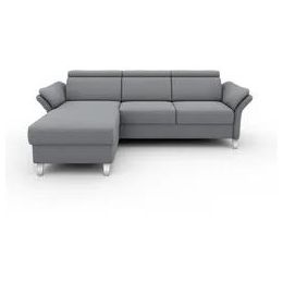 Sit & More Ecksofa SIT & MORE "Vincenzo L-Form" Sofas Gr. B/H/T: 252 cm x 84 cm x 165 cm, Struktur, Recamiere links, mit Kopfteilverstellung, grau (hellgrau) inklusive Kopfteilverstellung, wahlweise mit Bettfunktion, Bettkasten