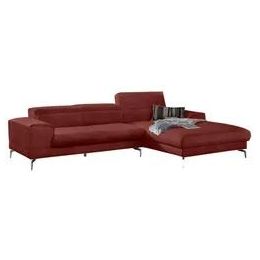 Ecksofa W.Schillig "piedroo" Sofas Gr. B/H/T: 303cm x 70cm x 193cm, Chenille-Flachgewebe R66, Longchair rechts, mit Kopfteilverstellung-ohne Sitztiefenverstellung, rot (red r66) Kopfteilverstellung, wahlweise mit Sitztiefenverstellung, Breite 303cm