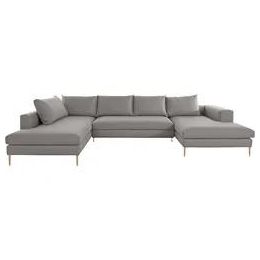 Wohnlandschaft OTTO products "Finnja, U-Form" Sofas Gr. B/H/T: 371 cm x 83 cm x 210 cm, Struktur fein, Recamiere rechts, XL-Breite-mit Bettfunktion-mit Bettkasten, grau (hellgrau) Wohnlandschaft Sofas