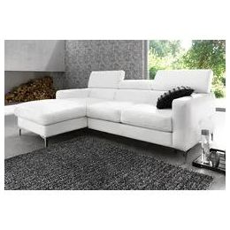 Ecksofa COTTA "Sammy L-Form" Sofas Gr. B/H/T: 226 cm x 92 cm x 105 cm, NaturLEDER-Kunstleder, Recamiere links, mit Bettfunktion-mit Kopfteilverstellung, weiß (altweiß) wahlweise mit Bettfunktion