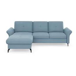 Ecksofa Places of Style "Calando L-Form" Sofas Gr. B/H/T: 258 cm x 91 cm x 165 cm, Soft clean, mega-Recamiere links, ohne Bettfunktion-ohne Bettkasten-ohne Armteilverstellung, blau (hellblau) wahlweise mit Bettfunktion, Bettkasten und Armteilfunktion