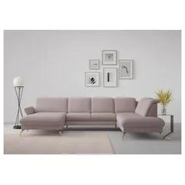 Sit & More Wohnlandschaft SIT & MORE "Fashion U-Form" Sofas Gr. B/H/T: 338cm x 84cm x 207cm, Chenille, Ottomane rechts, mit Kopfteilverstellung, rosa (rose) wahlweise mit Kopfteilverstellung, Vorziehsitz, motorisch, Nickelfüße