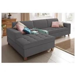 Ecksofa Home Affaire "Corby L-Form" Sofas Gr. B/H/T: 266cm x 80cm x 162cm, Struktur fein, Recamiere links, mit Bettfunktion-mit Bettkasten, grau (anthrazit) wahlweise mit Bettfunktion, Steppung auf Sitzfläche