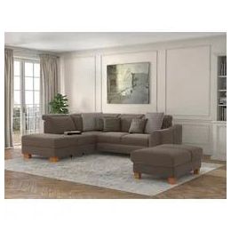 Sit & More Ecksofa SIT & MORE "Dundee L-Form" Sofas Gr. B/H/T: 263cm x 86cm x 219cm, Luxus-Microfaser Paris, Ottomane links, mit Kopfteilverstellung-ohne Bettfunktion-ohne Stauraum, grau (taupe) mit Federkern und Massivholzfüßen, wahlweise Kopfteilverstellung