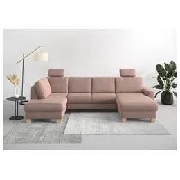 Wohnlandschaft Home Affaire "Summer U-Form" Sofas Gr. B/H/T: 314 cm x 91 cm x 170 cm, Feincord, Recamiere rechts, ohne Bettfunktion-ohne Bettkasten-ohne Federkern, rosa (altrosa) mit oder ohne Bettfunktion und Bettkasten, Cord-Bezug