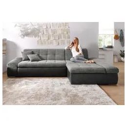 Ecksofa DOMO collection "Moric B/T/H 300/172/80 cm, auch in Cord, L-Form" Sofas Gr. B/H/T: 300cm x 80cm x 172cm, Kunstleder SOFTLUX-Struktur, Recamiere rechts, ohne Funktion, grau (schwarz/weiß-grau) XXL-Format, wahlweise auch mit Bettfunktion und Armverstellung