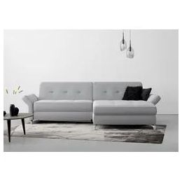 Ecksofa Inosign "Maredo L-Form" Sofas Gr. B/H/T: 284 cm x 89 cm x 179 cm, Samtoptik, mega-Recamiere rechts, ohne Kopfteilverstellung, ohne Armteilfunktion, grau (hellgrau) Federkern, wahlweise auch mit Kopfteil- und Armlehnverstellung