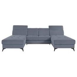 Wohnlandschaft Inosign "Cardiz U-Form" Sofas Gr. B/H/T: 296 cm x 83 cm x 173 cm, Webstoff, gleichschenklig, mit Bettfunktion-mit Bettkasten, blau (blaugrau) inkl.Kopfteilverstellung und Federkern wahlweise mit Bettfunktion