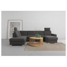 Sit & More Wohnlandschaft SIT&MORE "Quincy U-Form" Sofas Gr. B/H/T: 312 cm x 82 cm x 213 cm, Struktur, Ottomane links, ohne Bettfunktion, grau (dunkelgrau) wahlweise mit Bettfunktion und Bettkasten