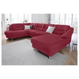 Sit & More Wohnlandschaft SIT & MORE "Salsa U-Form" Sofas Gr. B/H/T: 333cm x 86cm x 205cm, Luxus-Microfaser ALTARA NUBUCK, Recamiere rechts, mit Bettfunktion, rot (bordeaux) mit Federkern, wahlweise Bettfunktion