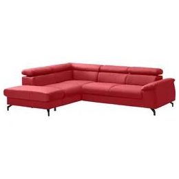 Ecksofa COTTA "Komaris L-Form" Sofas Gr. B/H/T: 249cm x 72cm x 207cm, Kunstleder, Ottomane links, ohne Bettfunktion-ohne Bettkasten-mit Kopfteilverstellung, rot inklusive Kopfteilverstellung, wahlweise BettfunktionBettkasten