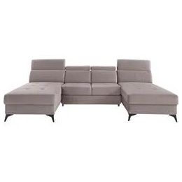 Wohnlandschaft Inosign "Cardiz U-Form" Sofas Gr. B/H/T: 296 cm x 83 cm x 173 cm, Webstoff, gleichschenklig, ohne Bettfunktion-ohne Bettkasten, rosa (rosé) inkl.Kopfteilverstellung und Federkern wahlweise mit Bettfunktion