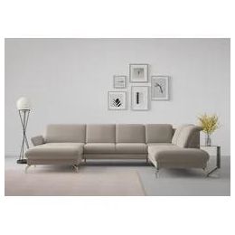 Sit & More Wohnlandschaft SIT & MORE "Fashion U-Form" Sofas Gr. B/H/T: 338cm x 84cm x 207cm, Chenille, Ottomane rechts, ohne Kopfteilverstellung-ohne Vorziehsitz, braun (latte) wahlweise mit Kopfteilverstellung, Vorziehsitz, motorisch, Nickelfüße