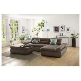 Ecksofa Inosign "Avesa L-Form" Sofas Gr. B/H/T: 300cm x 80cm x 172cm, Luxus-Microfaser in Lederoptik, Longchair rechts, mit Armteilverstellung-mit Schlaffunktion, braun (dunkelbraun) Wahlweise mit Armteilvertsellung und Bettfunktion, BTH: 30017280cm