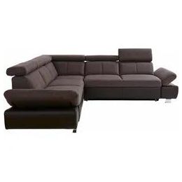 Ecksofa exxpo - SOFA FASHION "Happy, L-Form" Sofas Gr. B/H/T: 274cm x 98cm x 254cm, Kunstleder SOFTLUX-Struktur, langer Schenkel rechts, mit Bettfunktion - mit Bettkasten, braun (braun, braun) inkl. Kopf- und Armteilverstellung, wahlweise mit Bettfunktion