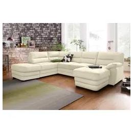 Wohnlandschaft COTTA "Royale U-Form" Sofas Gr. B/H/T: 316cm x 90cm x 93cm, Luxus-Kunstleder, Ottomane links, mit Bettfunktion, beige (creme) wahlweise mit Bettfunktion