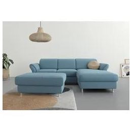 Sit & More Ecksofa SIT & MORE "Apulia L-Form" Sofas Gr. B/H/T: 250cm x 78cm x 185cm, Struktur weich, Recamiere rechts, ohne Bettfunktion-ohne Bettkasten-mit Armteilverstellung-mit Kopfteilverstellung, blau (hellblau) wahlweise Bettfunktion, Bettkasten und Kopf- Armteilverstellung