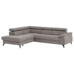 Ecksofa COTTA "Komaris L-Form" Sofas Gr. B/H/T: 249cm x 72cm x 207cm, Microfaser, Ottomane links, ohne Bettfunktion-ohne Bettkasten-mit Kopfteilverstellung, grau (dark grey) inklusive Kopfteilverstellung, wahlweise BettfunktionBettkasten