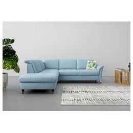 Sit & More Ecksofa SIT & MORE "Maggiore L-Form" Sofas Gr. B/T: 261cm x 224cm, Soft clean, Ottomane links, mit Kopfteilverstellung-mit Bettfunktion-mit Stauraum-Fussfarbe: Nickel satiniert, blau (hellblau) wahlweise mit Kopfteilverstellung, Bettfunktion und Stauraum