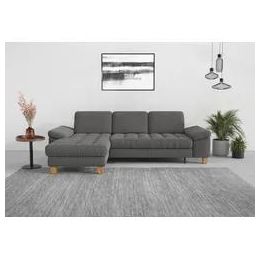 Sit & More Ecksofa SIT & MORE "Westham L-Form" Sofas Gr. B/H/T: 275cm x 88cm x 172cm, Struktur weich, Recamiere links, mit Bettfunktion-mit Bettkasten-mit Armlehnfunktion-mit Sitztiefenverstellung-mit Federkern, grau mit Recamiere, oder ohne Bettfunktion, Bettkasten, Füße Eiche