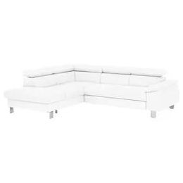 Ecksofa COTTA "Komaris L-Form" Sofas Gr. B/H: 249cm x 72cm, NaturLEDER, Ottomane links, ohne Bettfunktion-ohne Bettkasten-ohne RGB-LED-Beleuchtung-mit Kopfteilverstellung, weiß inklusive Kopf- bzw. Rückenverstellung, wahlweise Bettfunktion