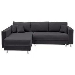 Ecksofa Inosign "Anela L-Form" Sofas Gr. B/H/T: 252cm x 89cm x 192cm, Struktur, Recamiere beidseitig montierbar, schwarz inklusive Bettfunktion, Bettkasten, loser Zier- und Rückenkissen