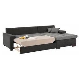 Ecksofa Home Affaire "Föhr L-Form" Sofas Gr. B/H/T: 247 cm x 75 cm x 150 cm, Microfaser PRIMABELLE-Webstoff, Recamiere rechts, mit Bettfunktion, grau (hellgrau) wahlweise mit Bettfunktion