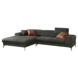 Ecksofa W.Schillig "piedroo" Sofas Gr. B/H/T: 303 cm x 70 cm x 193 cm, Chenille-Flachgewebe R66, Longchair links, mit Kopfteilverstellung-ohne Sitztiefenverstellung, grün (hunter r66) Ecksofa Kopfteilverstellung, wahlweise mit Sitztiefenverstellung, Breite 303cm